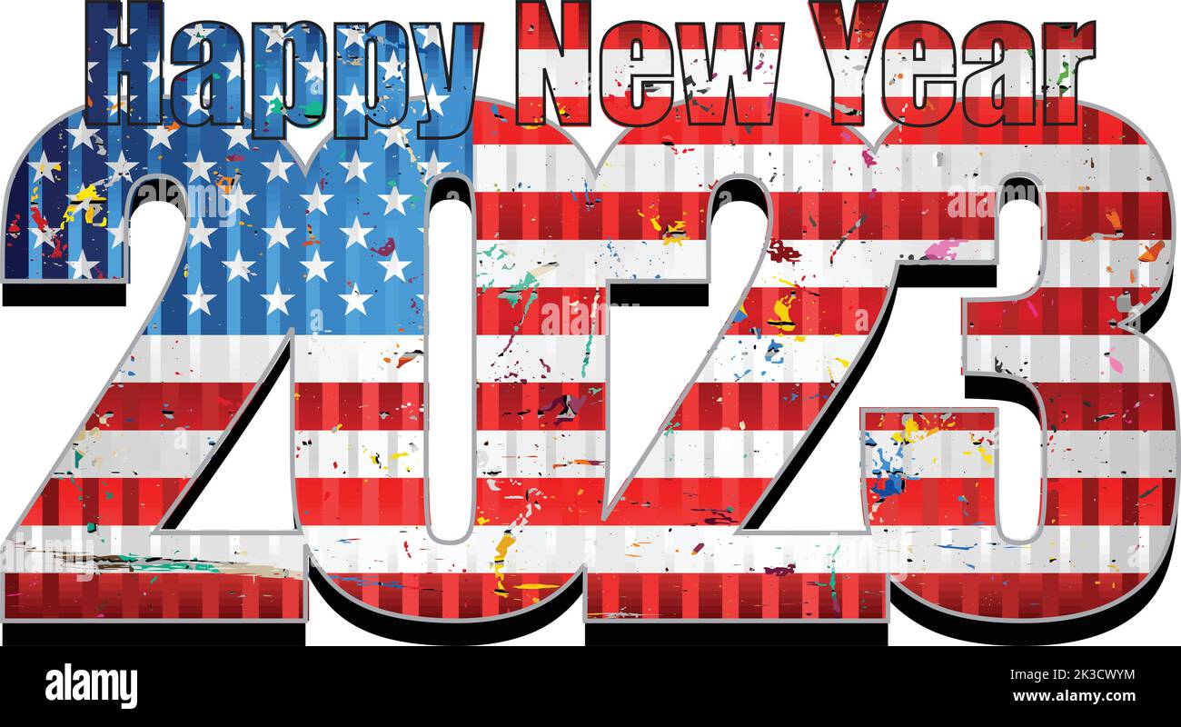 Happy New Year 2023 with USA flag inside - Illustration, 2023 HAPPY NEW ...