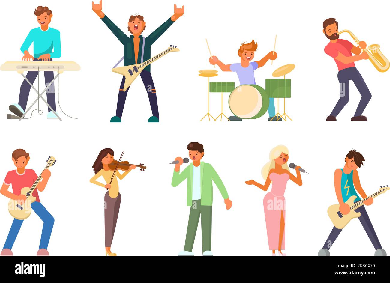 Musician and singer icon set. Vector flat style design illustration of ...