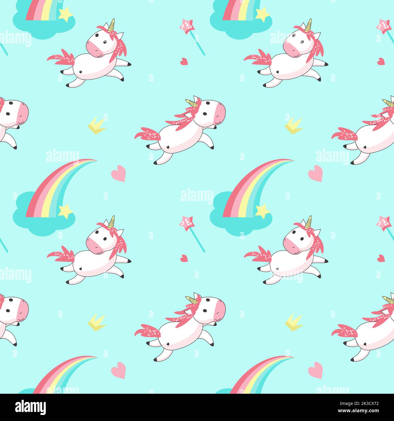 Magic unicorn seamless pattern. Vector hand drawn romantic unicorns and ...