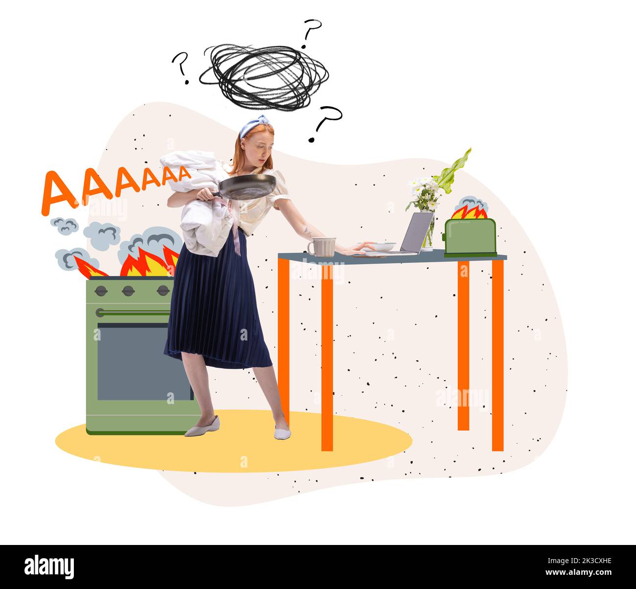 Crazy lifestyle of modern women. Business and housekeeping. Busy mother ...