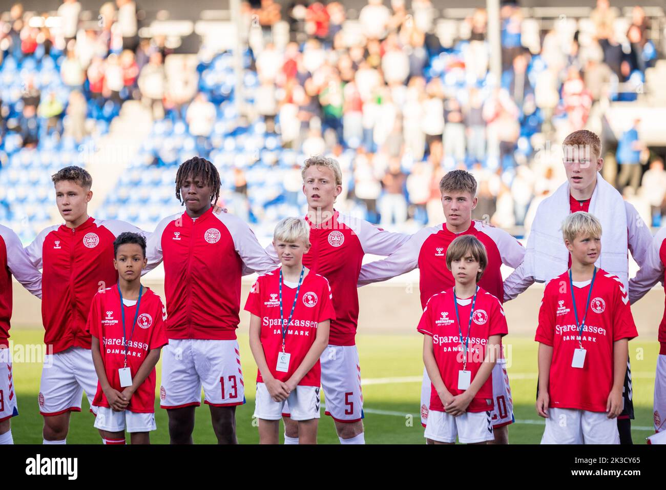 Hobro, Denmark. 24th, September 2022. The players of Denmark line up ...