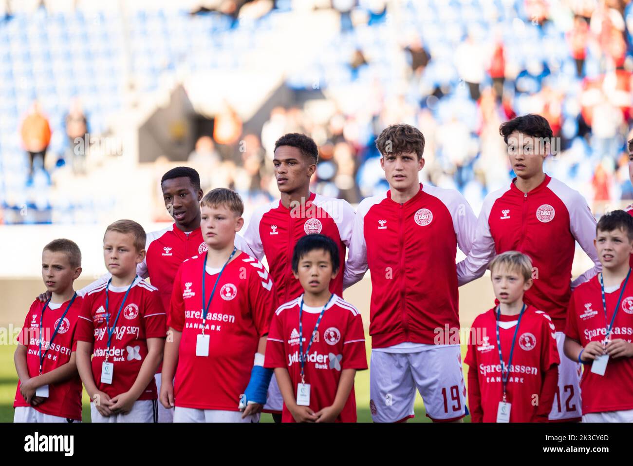 Hobro, Denmark. 24th, September 2022. The players of Denmark line up ...