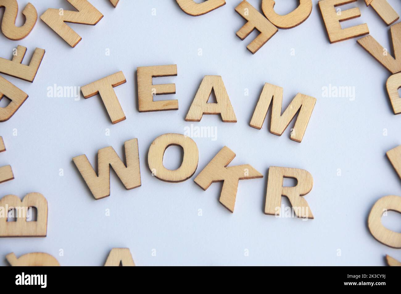 Teamwork wooden text on while cover background. Teamwork concept Stock ...
