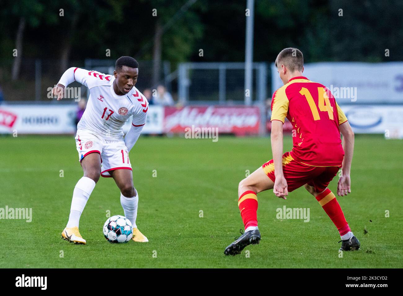 Hobro, Denmark. 24th, September 2022. Sanders Ngabo (17) of Denmark ...