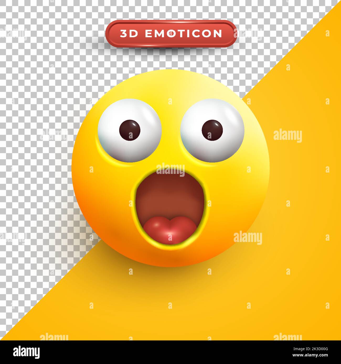 A 3D emoji of a shocked face on a transparent and yellow background ...