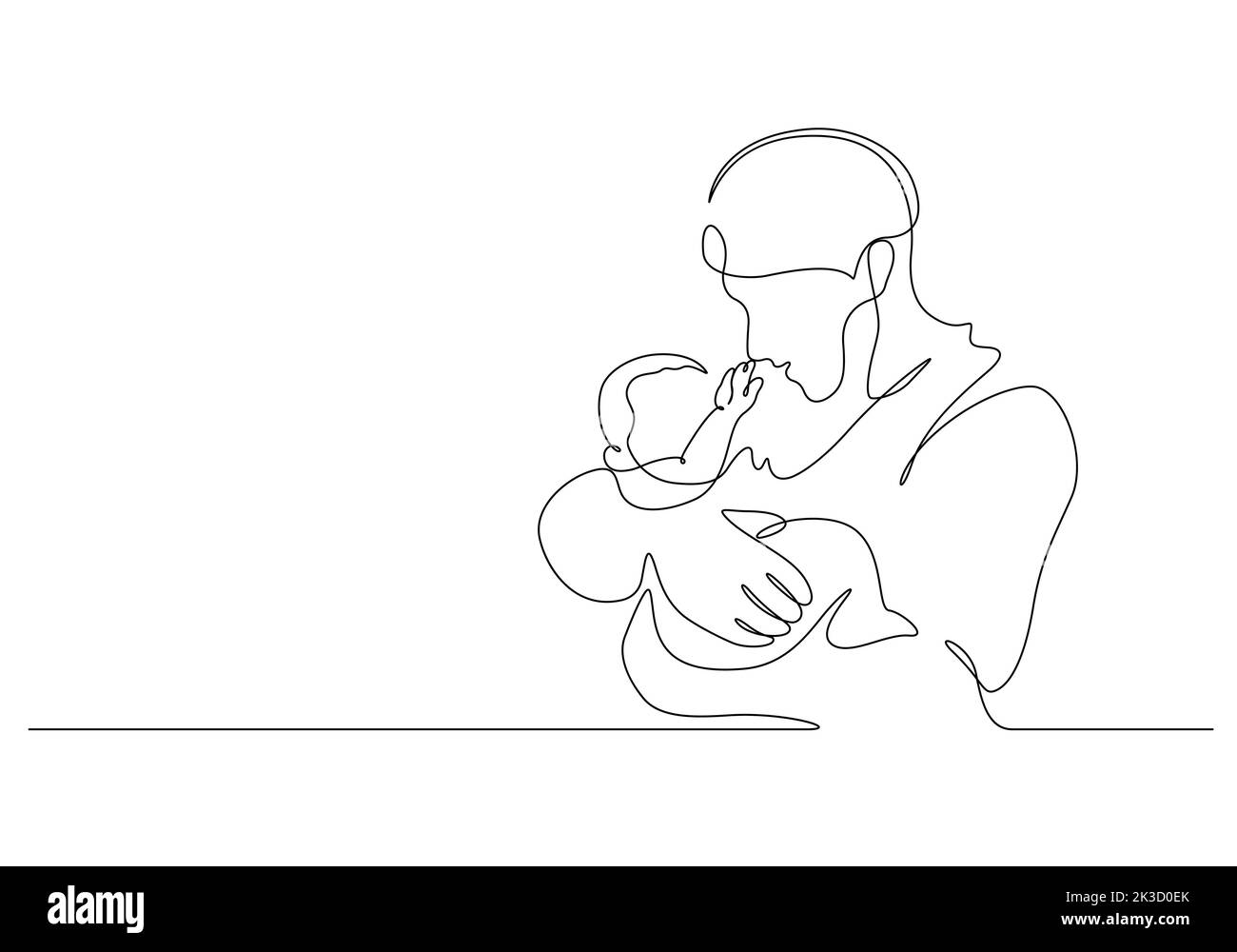 baby touching father's nose in continuous line drawing. dad carrying ...