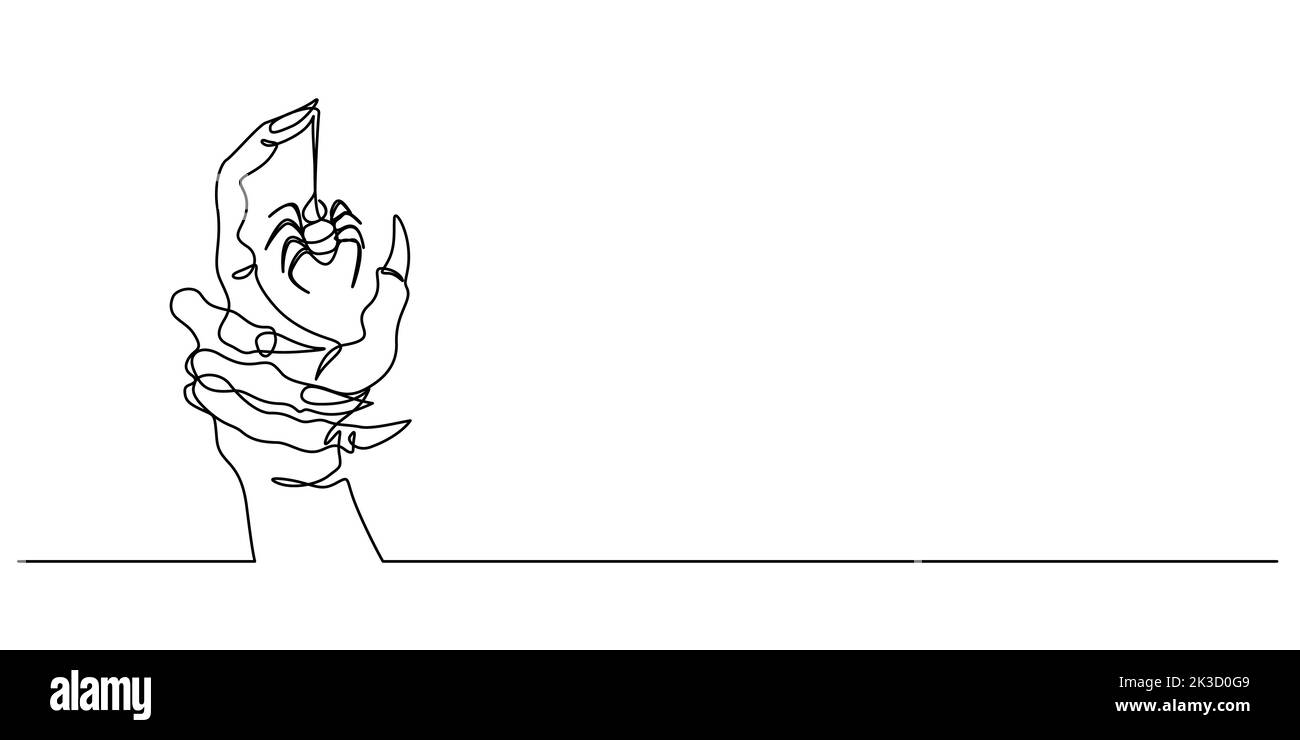 continuous line drawing of ghost hand and spider vector illustration ...