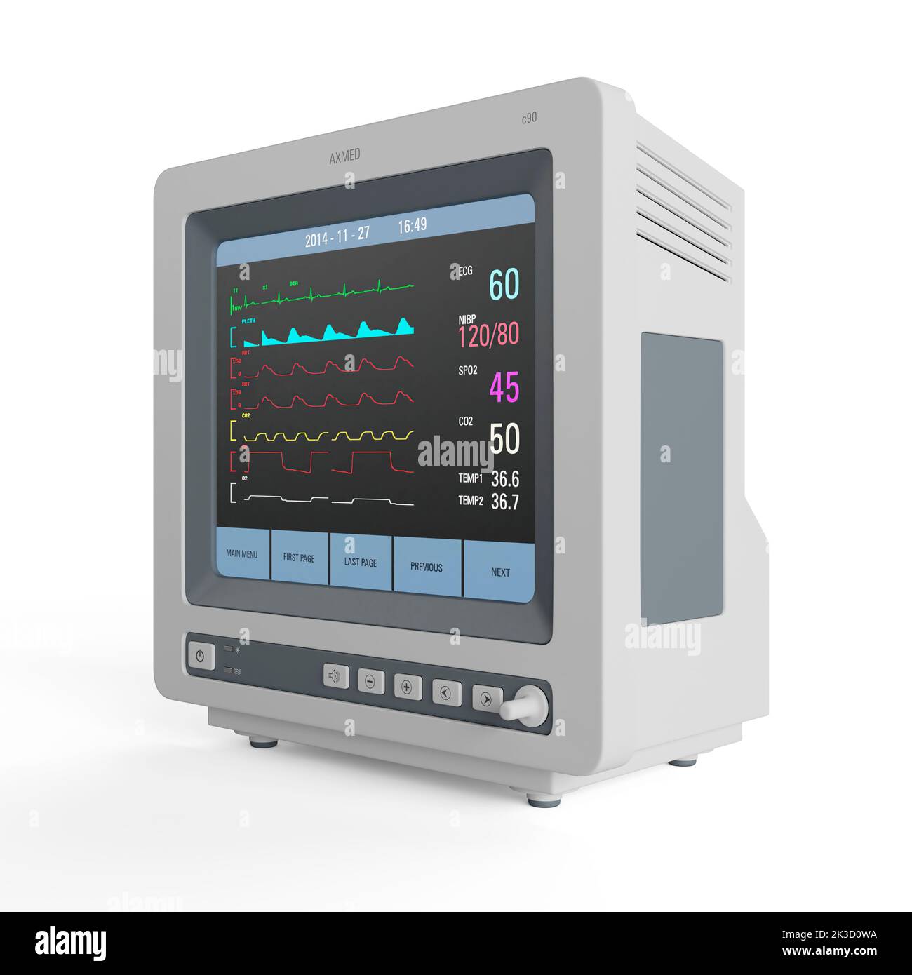A 3D rendering of an intra-aortic balloon pump machine screen on white ...