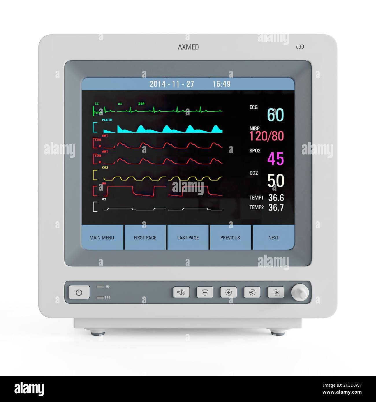 A 3D rendering of an intra-aortic balloon pump machine screen on white ...