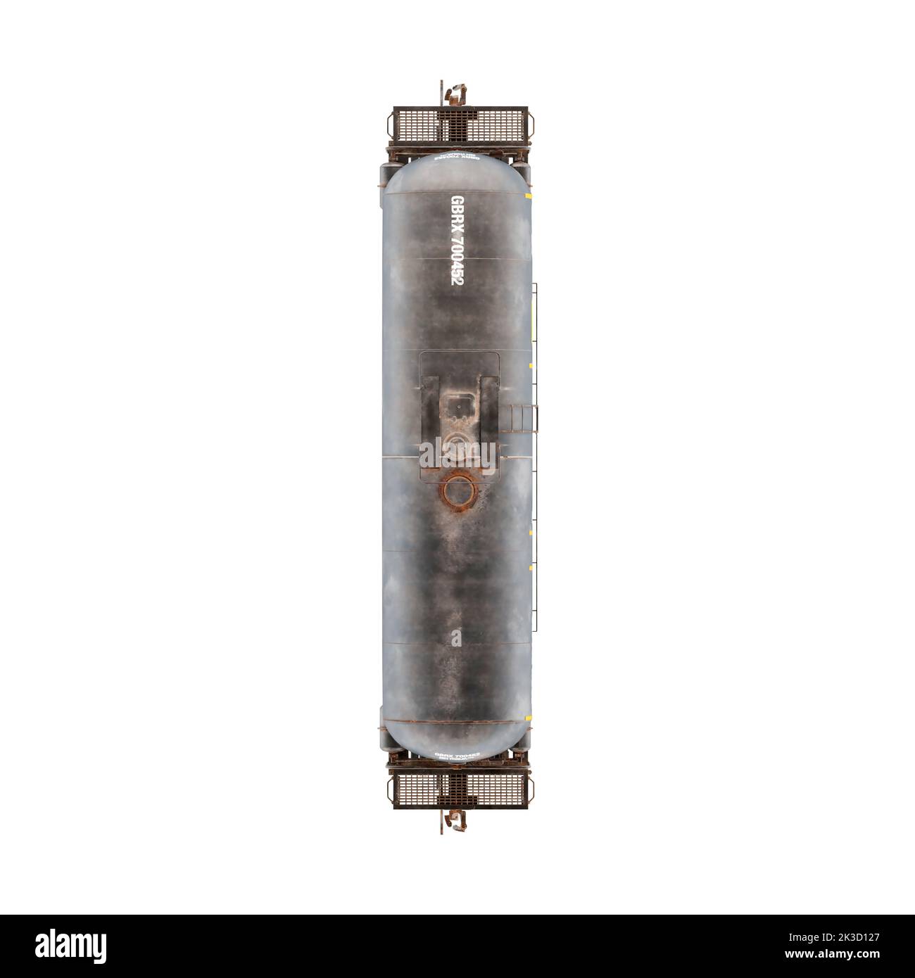 A 3D rendering of an oil-coated tanker train on white background Stock ...