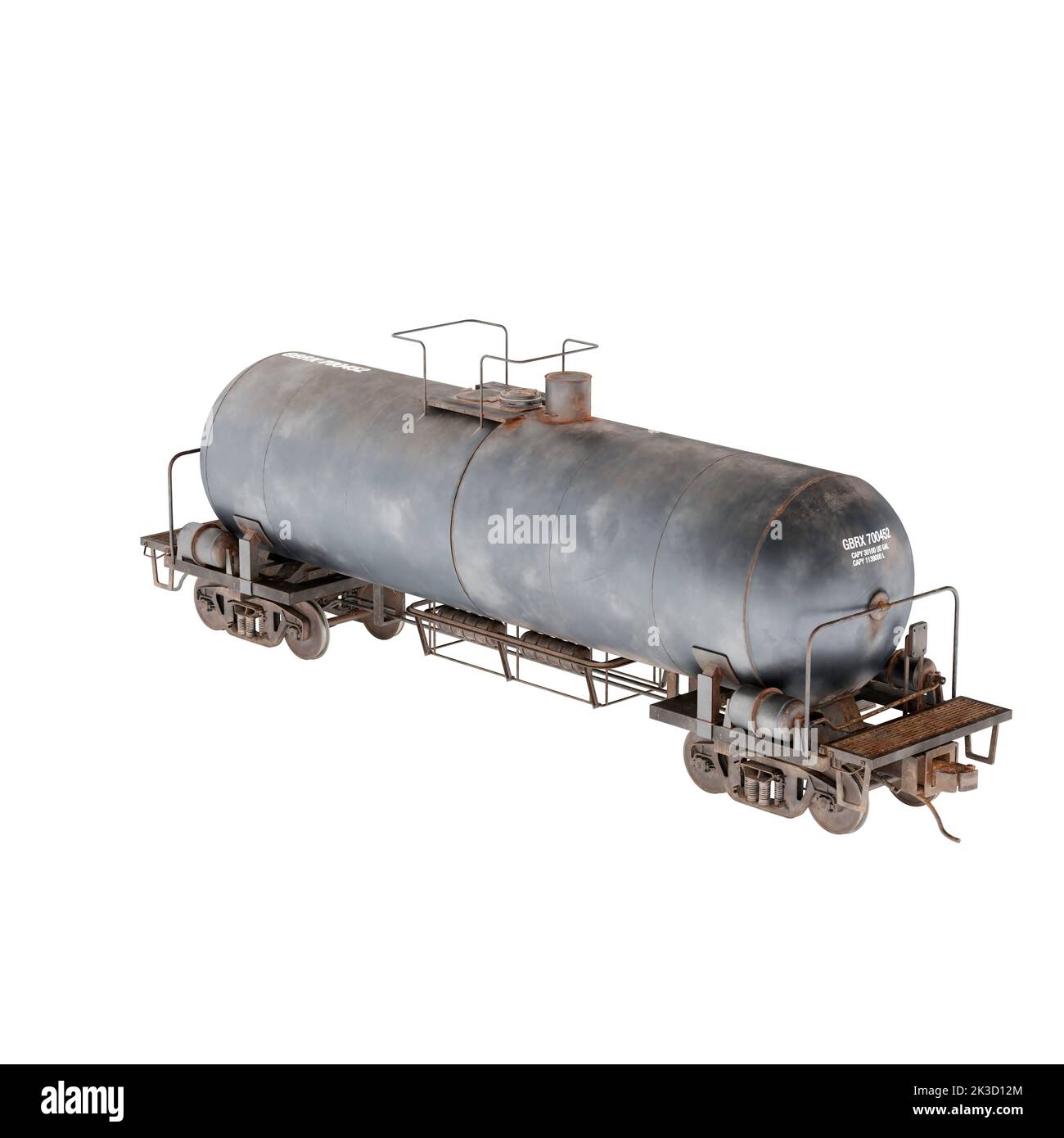 A 3D rendering of an oil-coated tanker train on white background Stock ...
