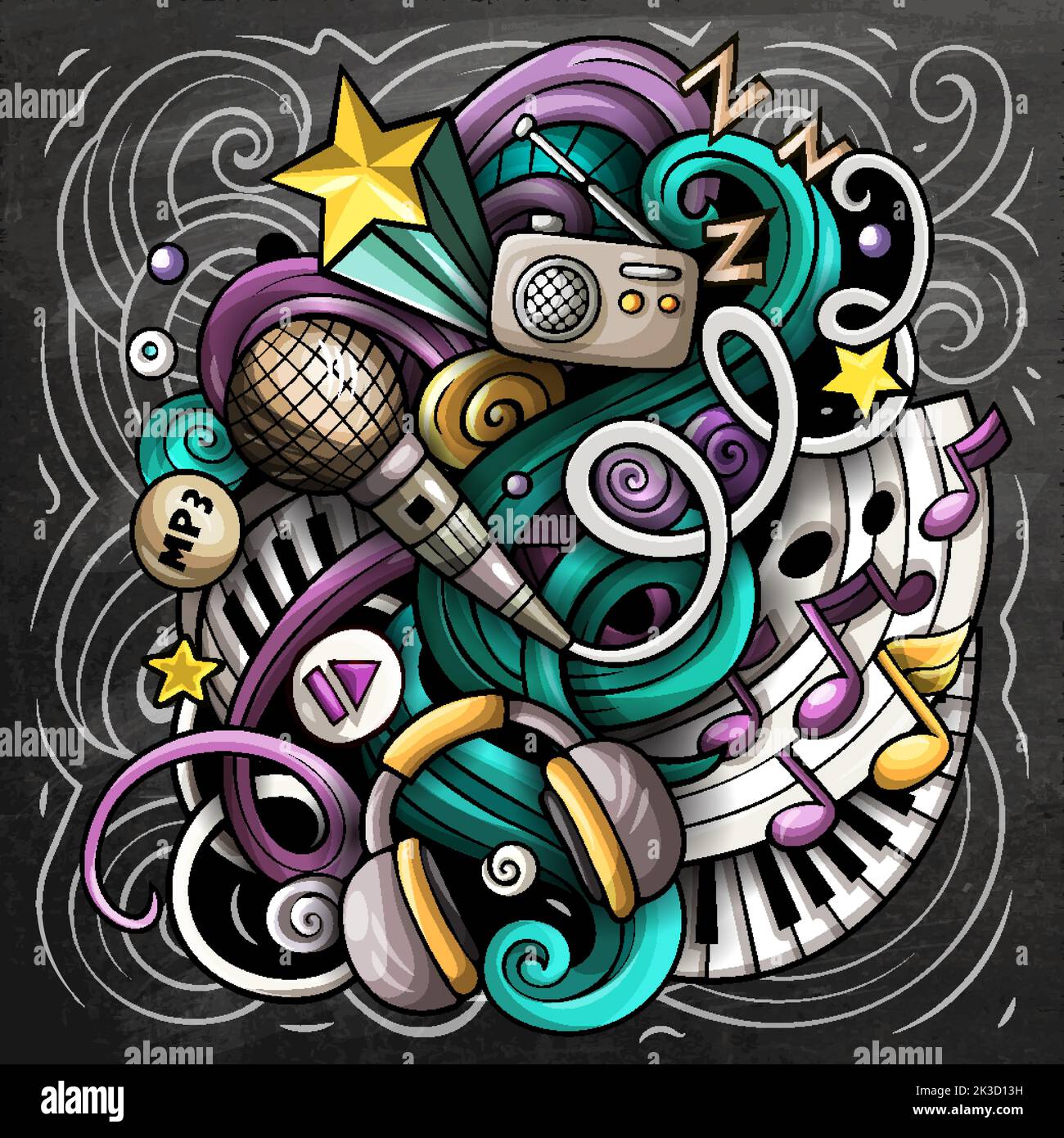 Music hand drawn vector doodles illustration. Musical poster design ...