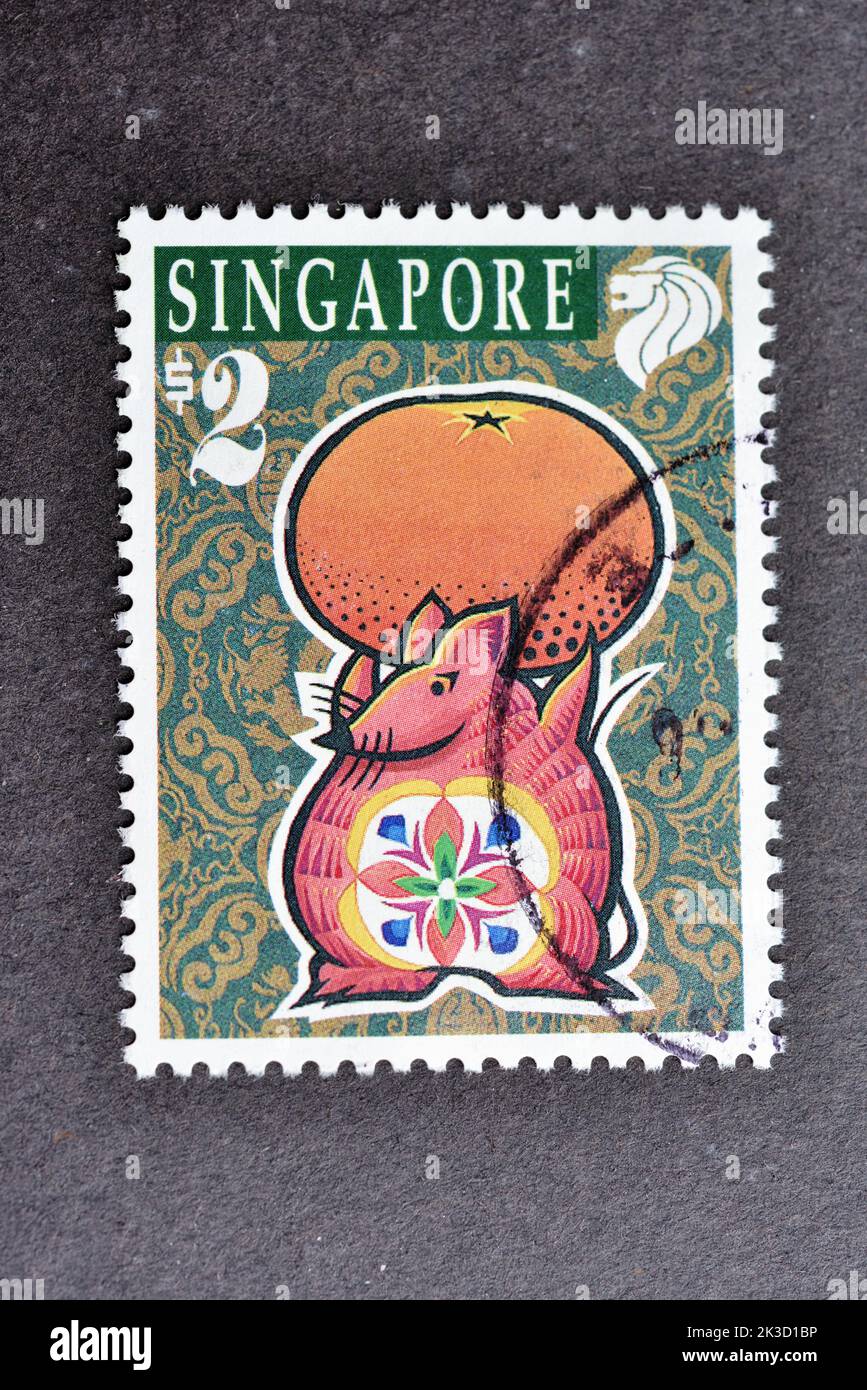 SINGAPORE - CIRCA 1996: A stamp printed in Singapore shows Zodic Year ...
