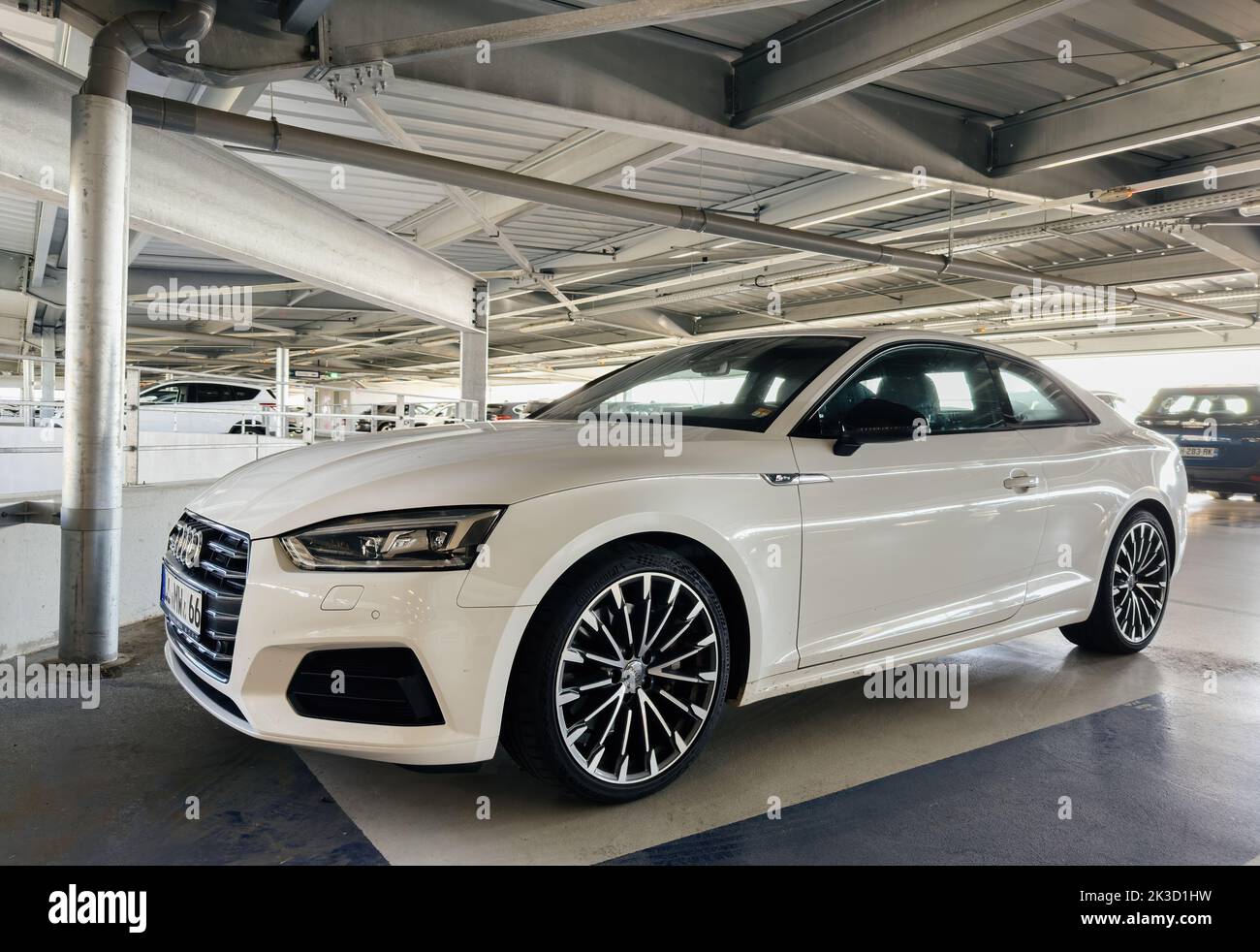 Basel, Switzerland - Sep 22, 2022: Powerful new white luxury Audi ...