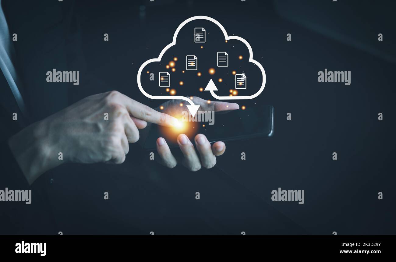 Cloud computing technology concept. Internet storage network system. Bigdata and business. Man ...