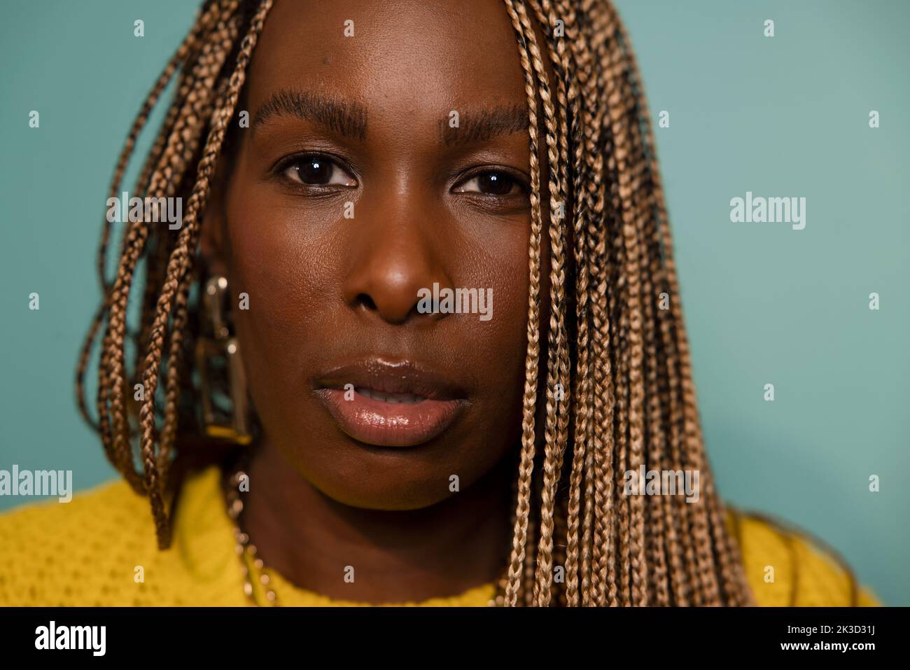 Confident woman blonde braids hi-res stock photography and images - Alamy