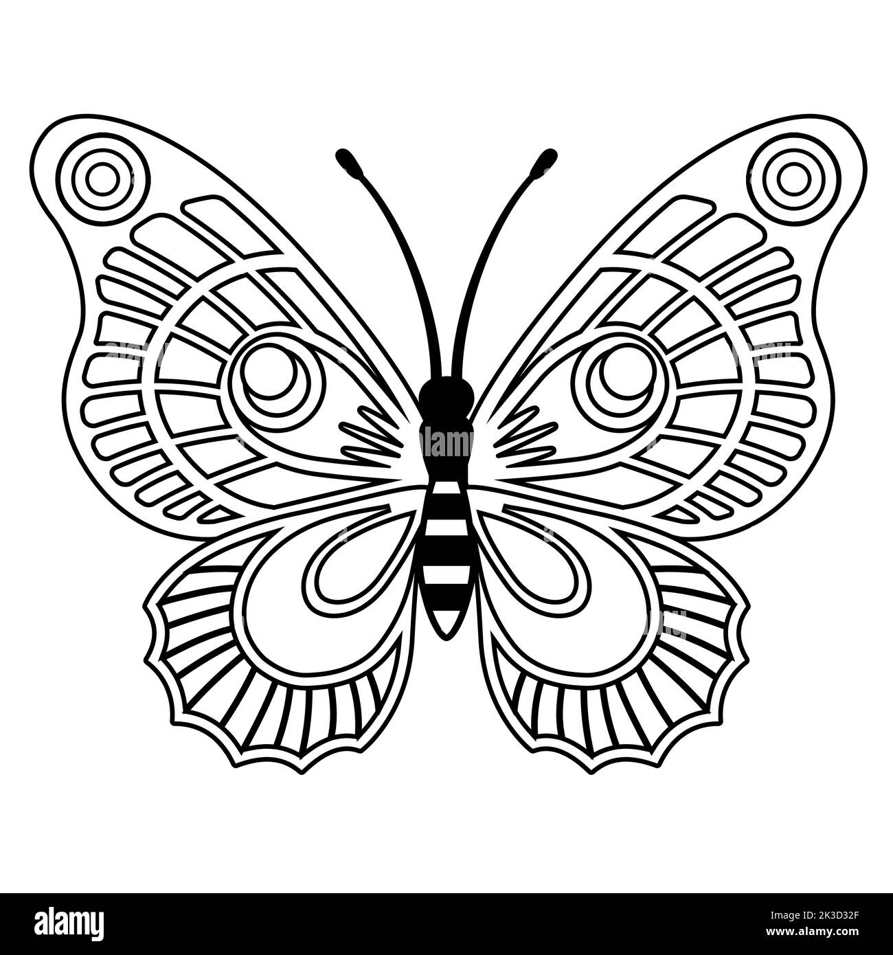 Vector coloring book page for adult. Silhouette of elegant butterfly in ...