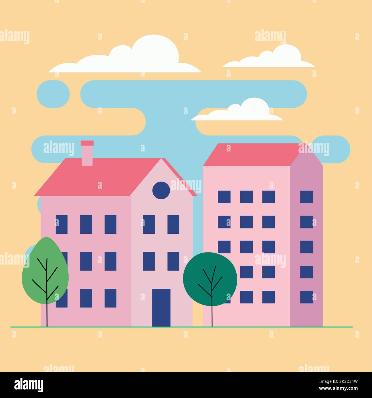 pink buildings and trees Stock Vector Image & Art - Alamy