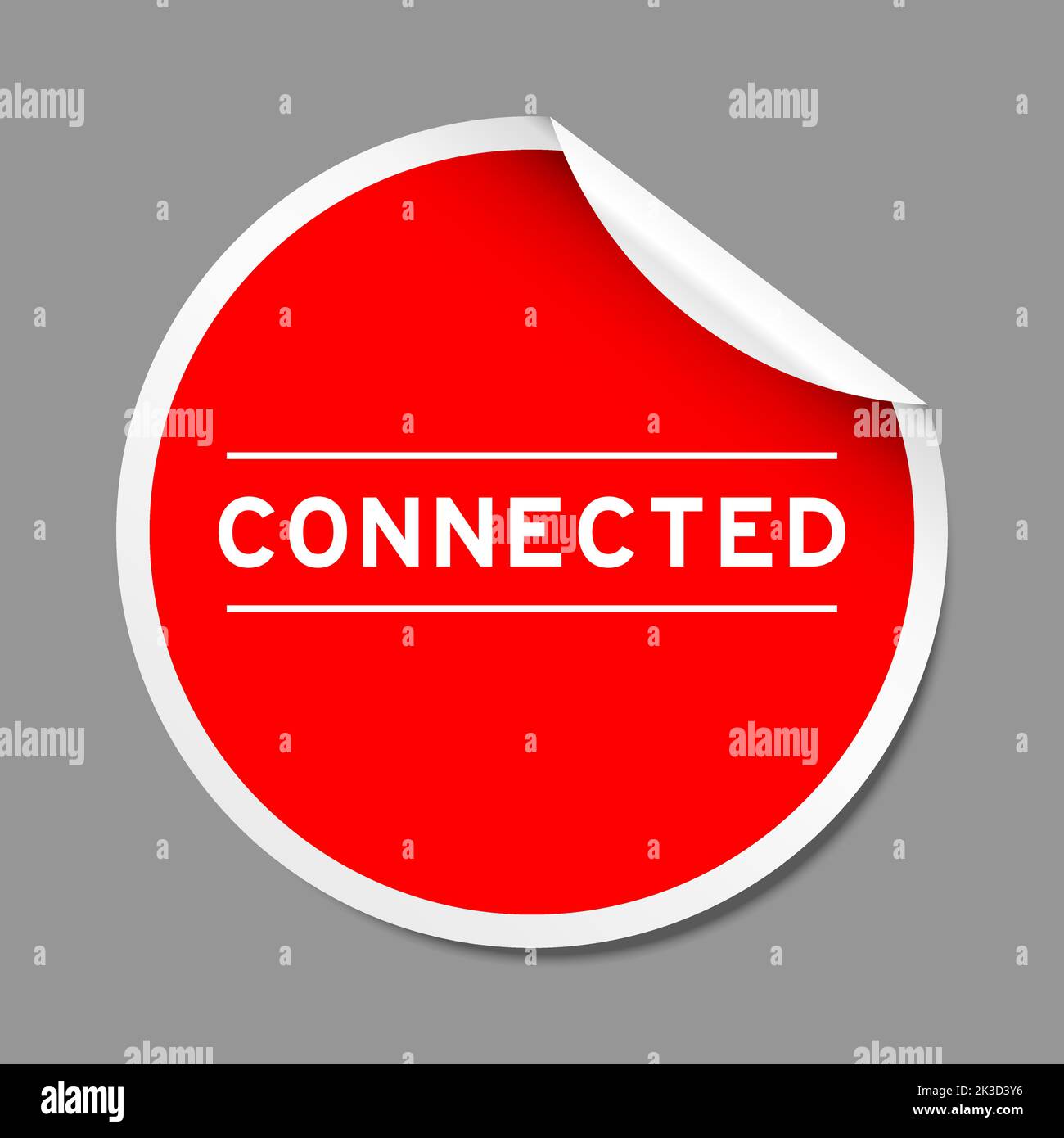 Red color peel sticker label with word connected on gray background ...