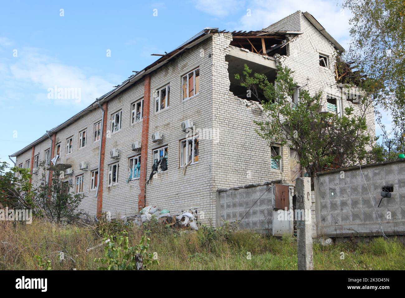 LYPTSI, UKRAINE - SEPTEMBER 24, 2022 - A building where Russian ...