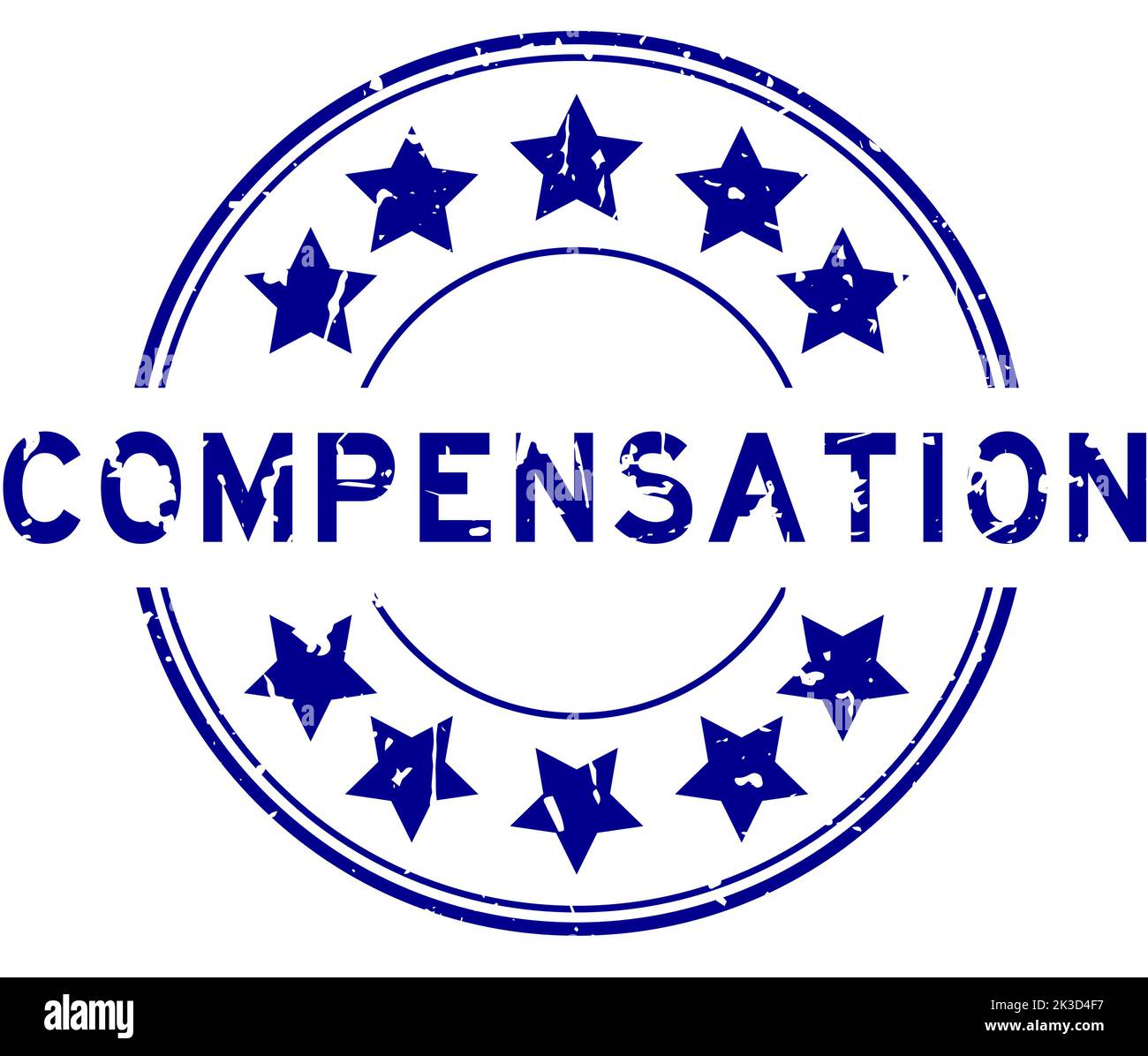 Grunge blue compensation word with star icon round rubber seal stamp on ...