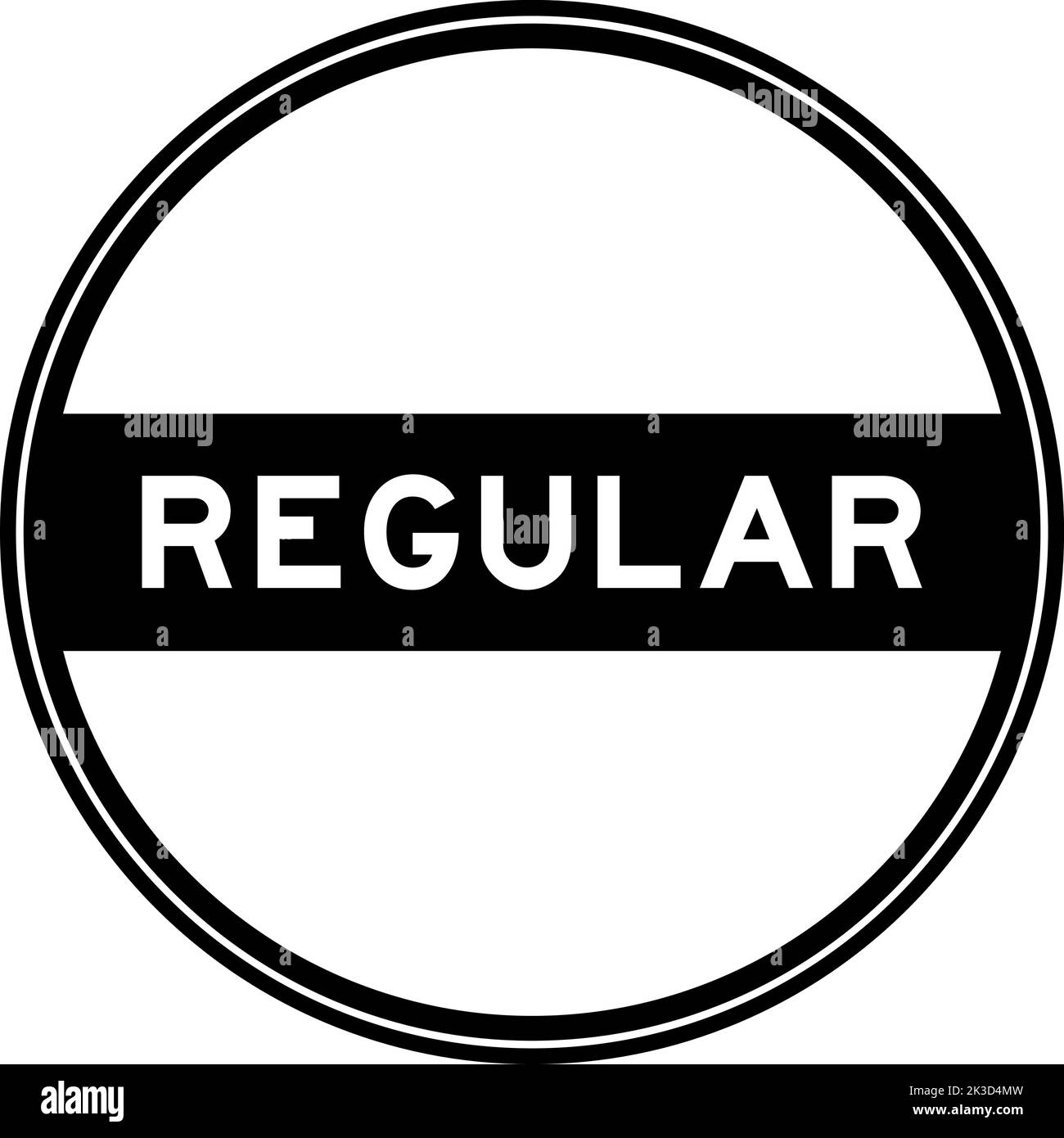 Black color round seal sticker in word regular on white background ...