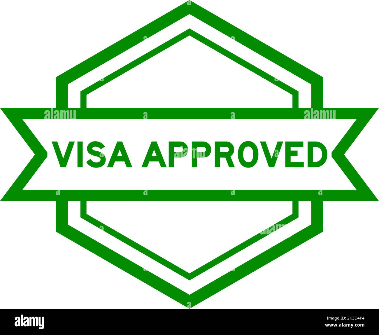 Vintage hexagon label banner with word visa approved in green color on ...