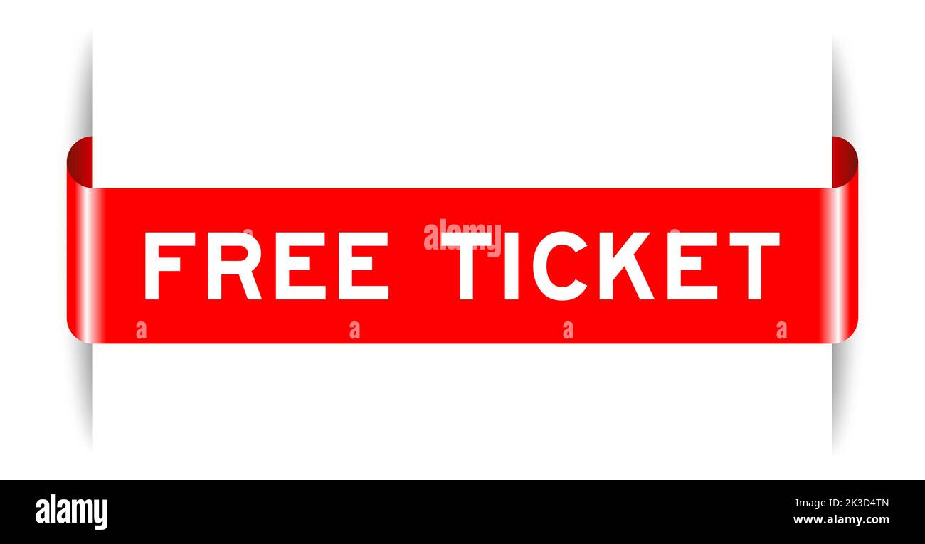 Red color inserted label banner with word free ticket on white ...