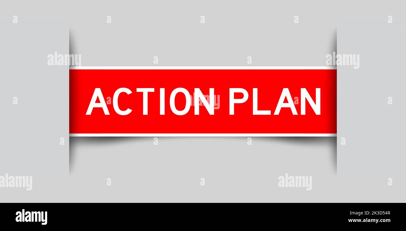 Red color square label sticker with word action plan that inserted in ...