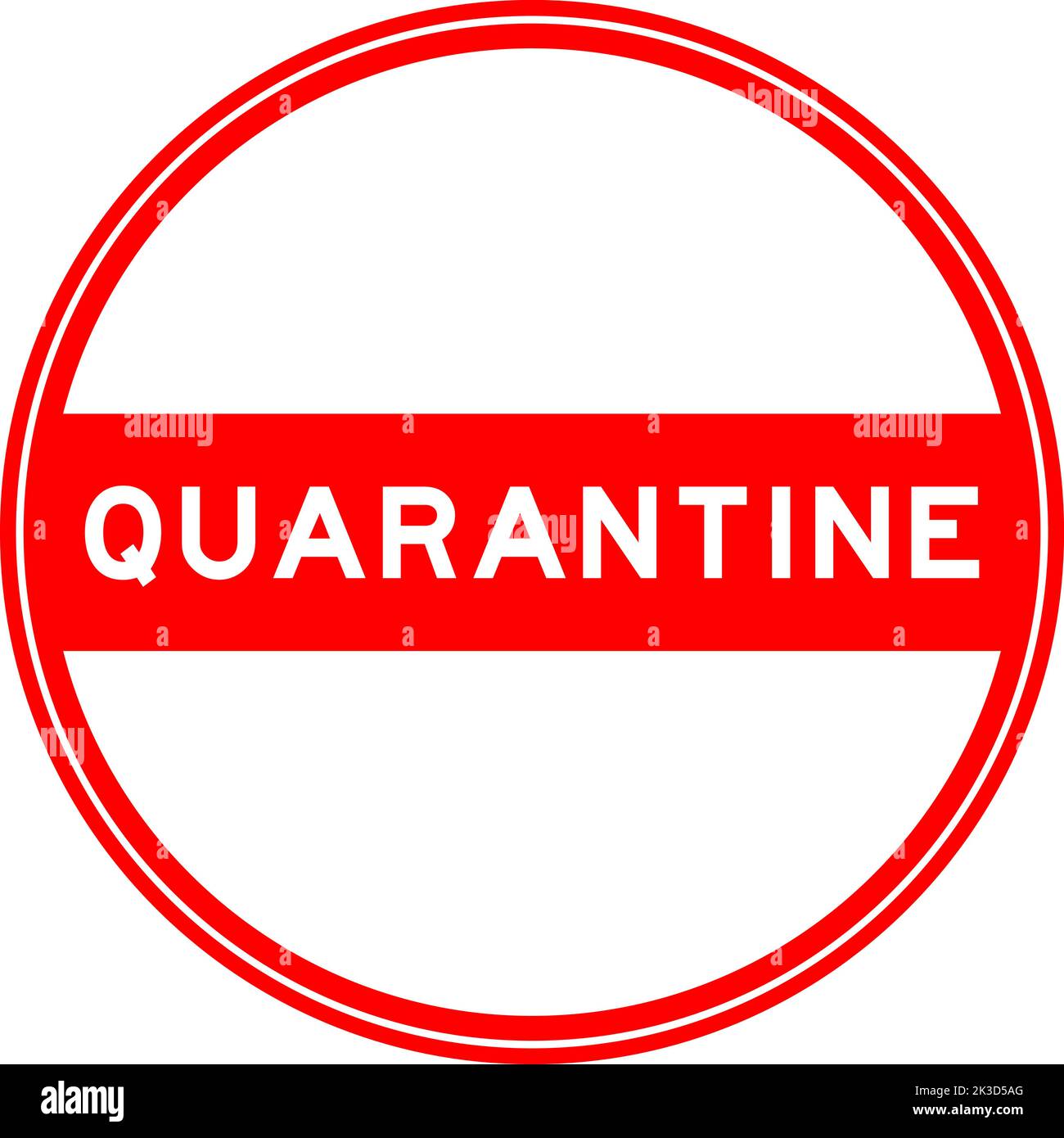 Red color round seal sticker in word quarantine on white background ...