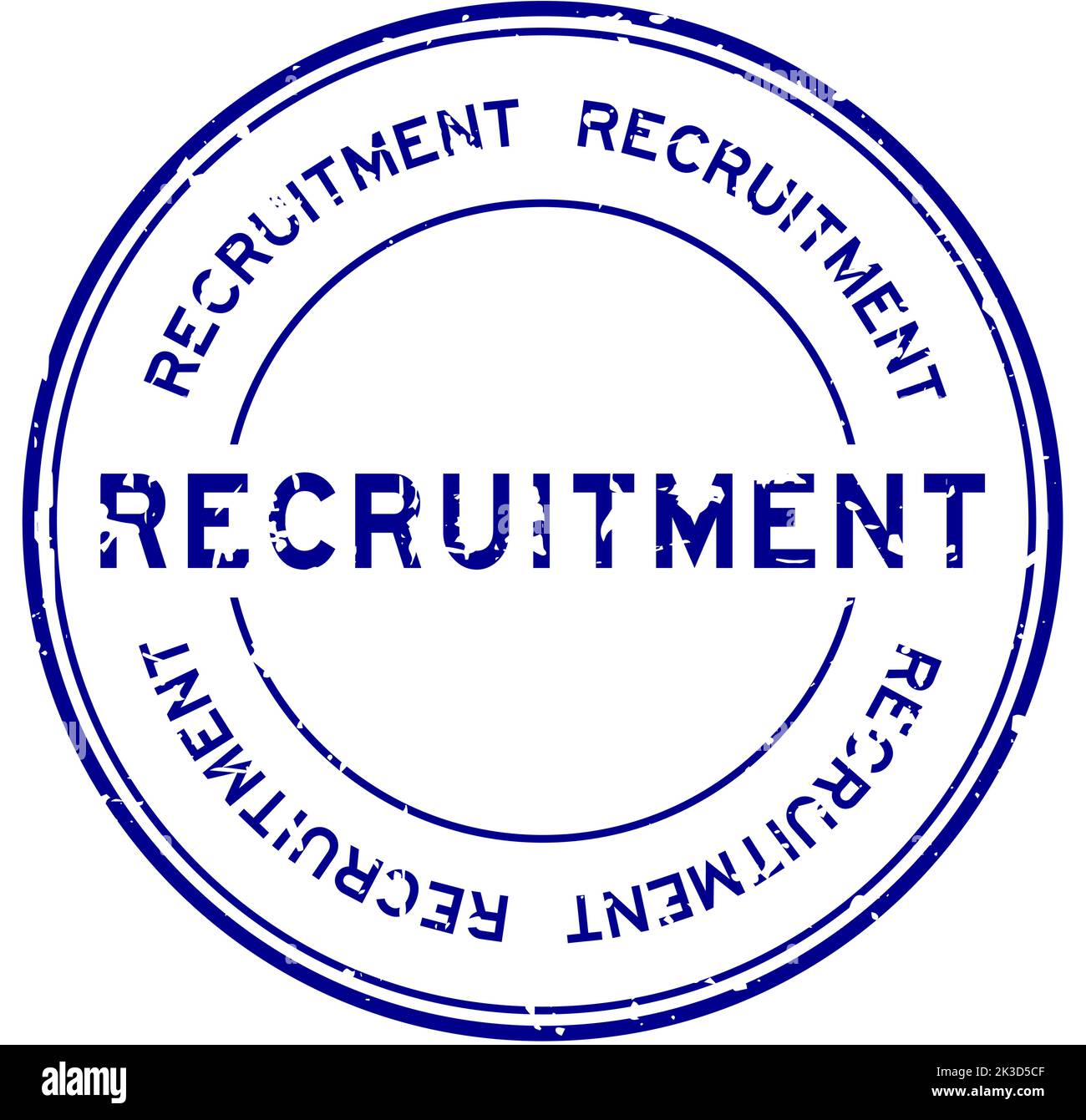 Grunge blue recruitment word round rubber seal stamp on white ...