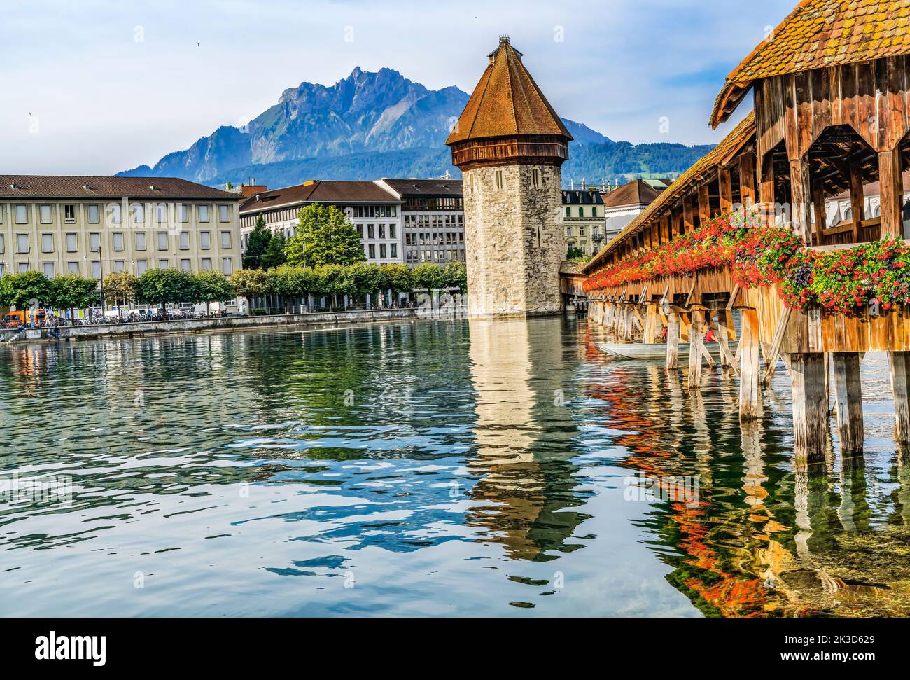 Chapel Wooden Covered Footbridge Kapellbrucke Over Reuss River Lucerne ...
