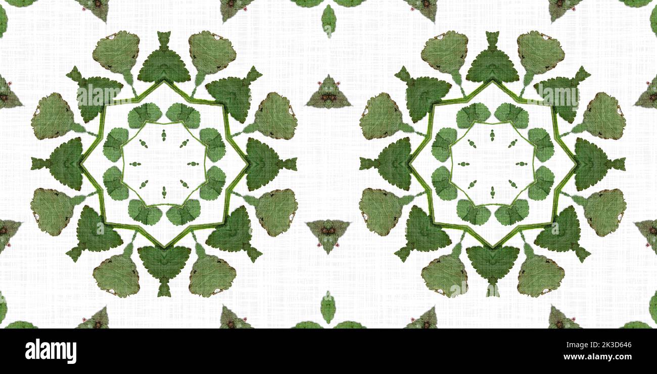Foliage kaleidoscope seamless border pattern. Trendy optic fresh design ...
