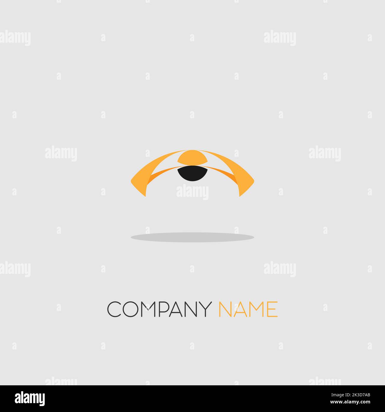 A minimalistic logo icon design and company name isolated on a gray ...