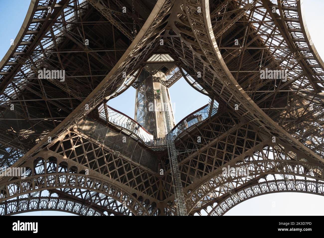 Inside the Eiffel tower. Close up of the iron structure. Distinctive ...
