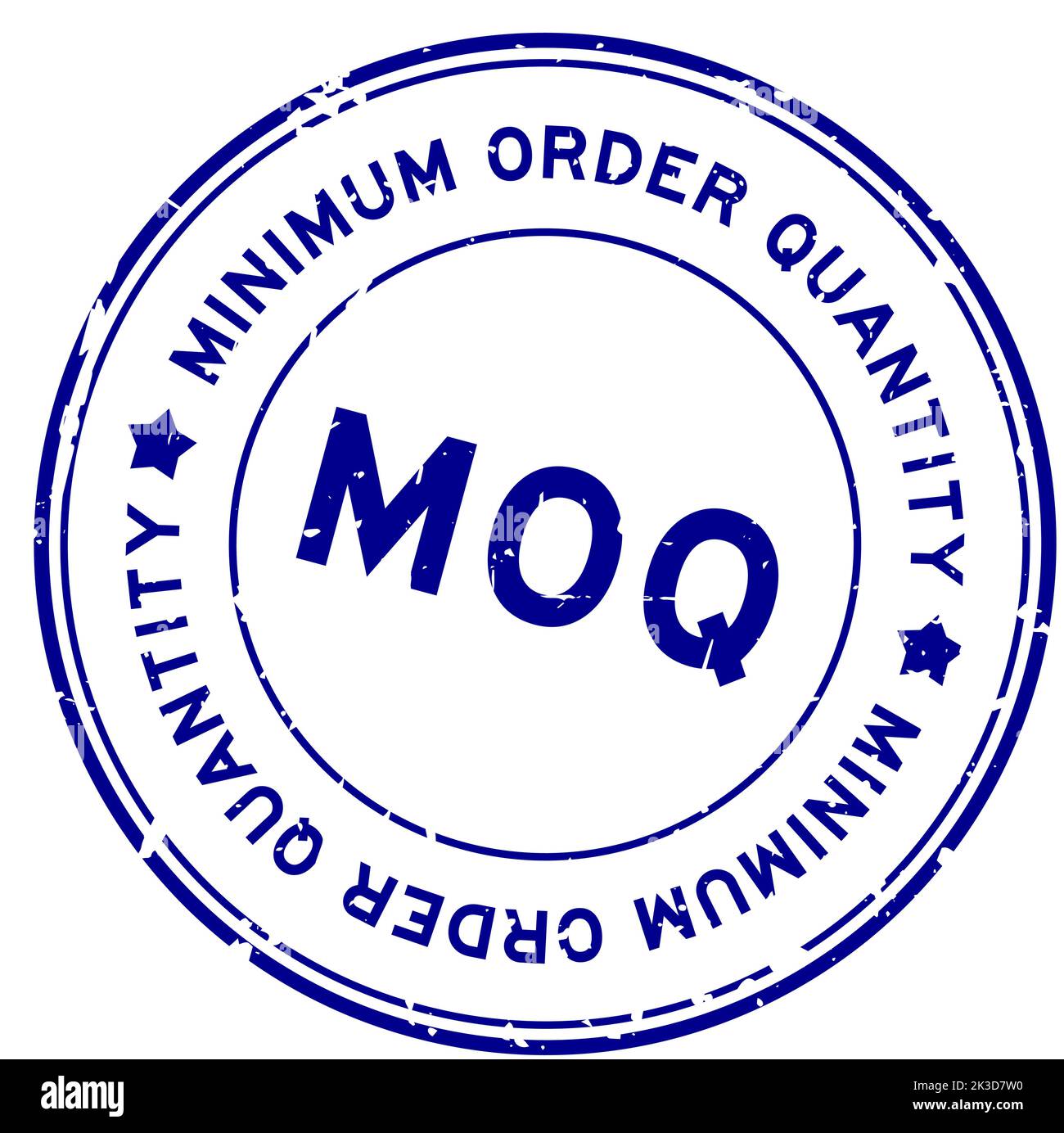 Grunge blue MOQ Minimum Order Quantity word round rubber seal stamp on white background Stock ...