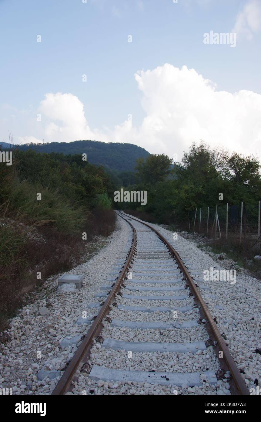 An isolated railway track gets lost in the woods Stock Photo - Alamy