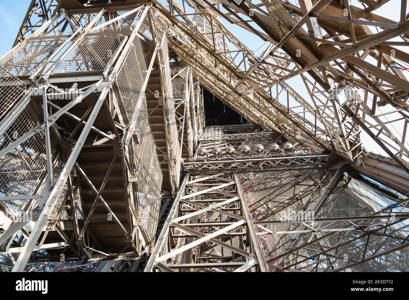Inside the Eiffel tower. Close up of the iron structure. Distinctive ...