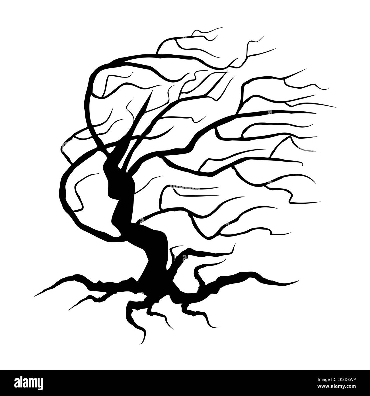 Spooky tree silhouette vector illustration. Halloween black plant ...