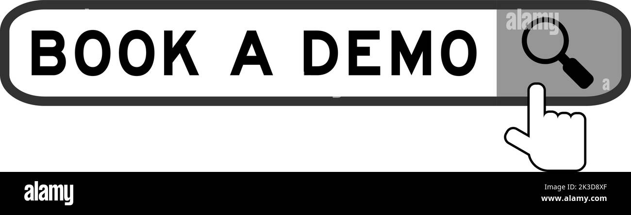 Search banner in word book a demo with hand over magnifier icon on ...