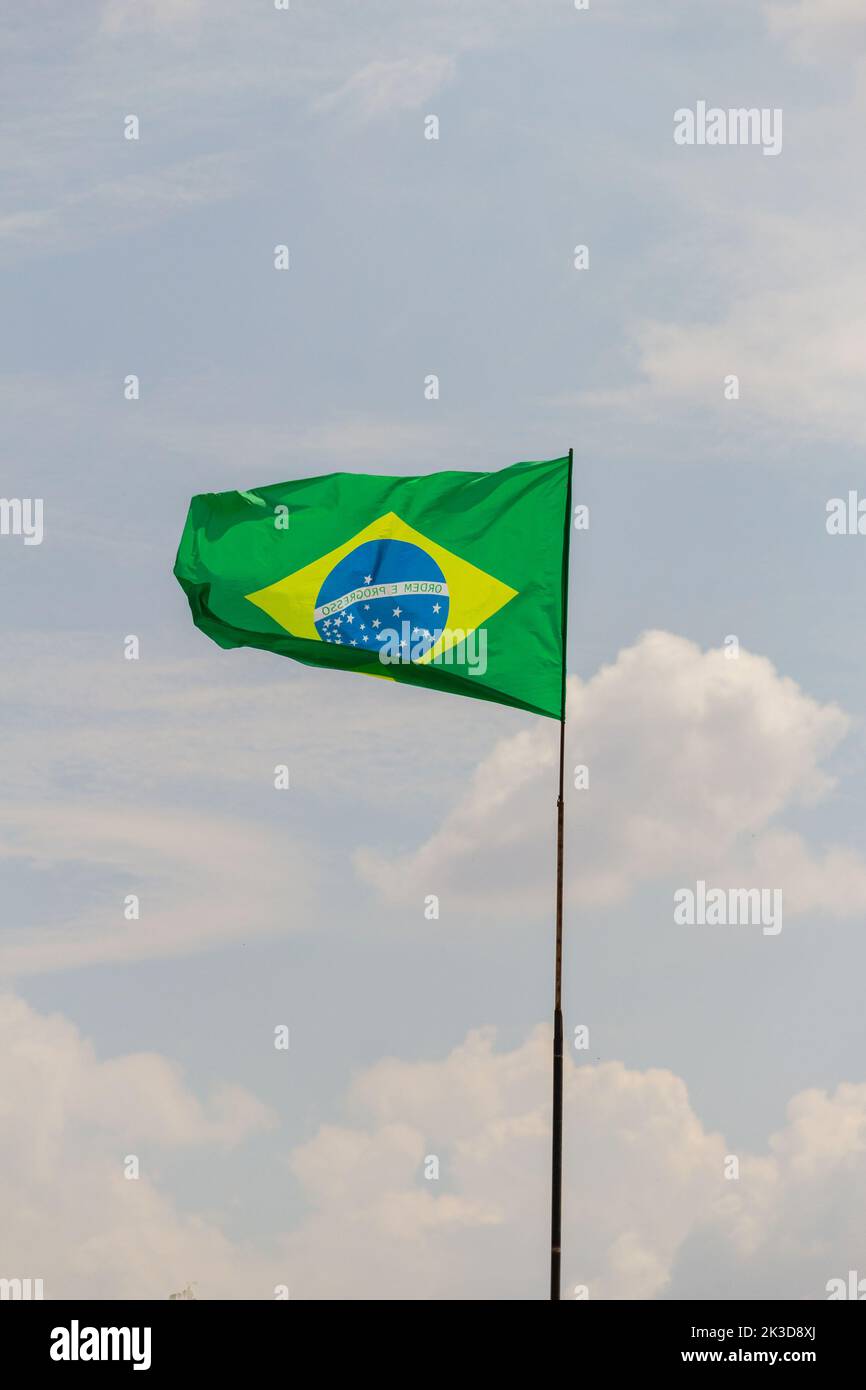 Goiânia, Goias, Brazil – September 25, 2022: Flag of Brazil flying and ...