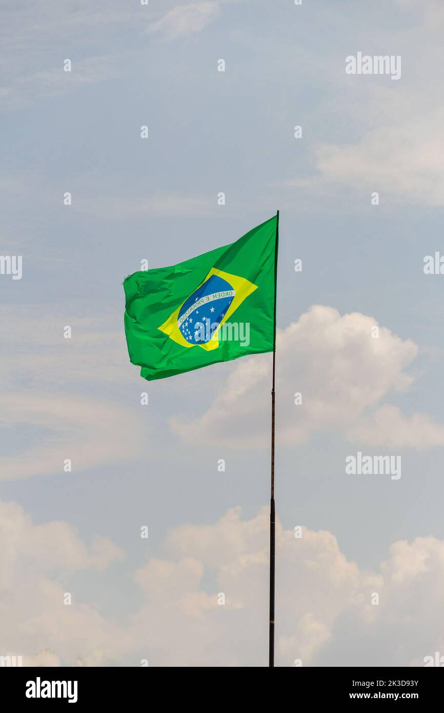 Goiânia, Goias, Brazil – September 25, 2022: Flag of Brazil flying and ...