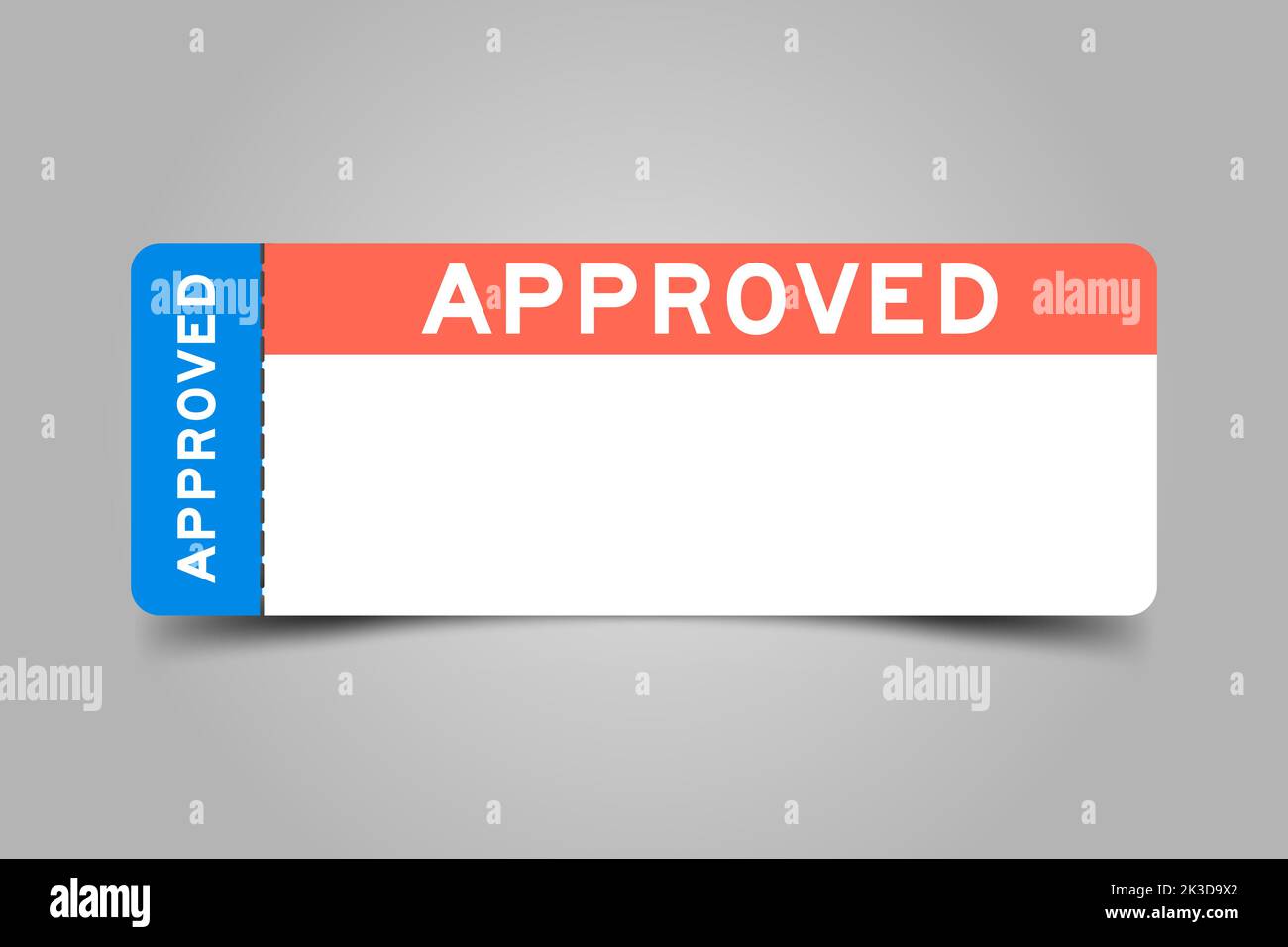 Blue and orange color ticket with word approved and white copy psace on ...