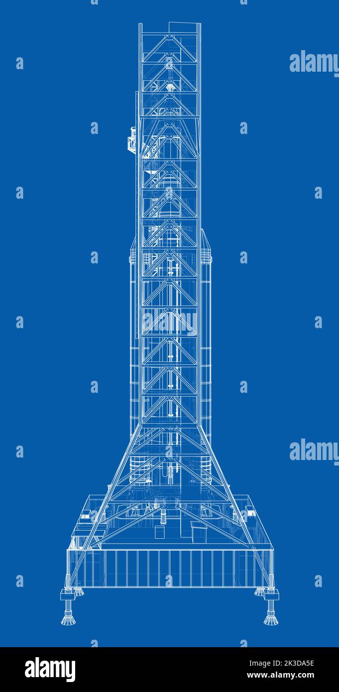 Space Rocket on launch pad. Vector rendering of 3d Stock Vector Image ...