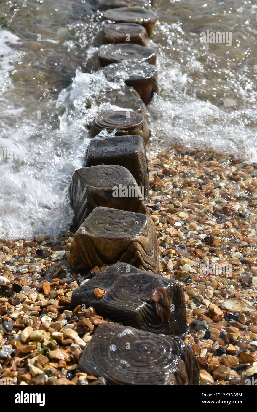 A line of wooden sea defences hi-res stock photography and images - Alamy