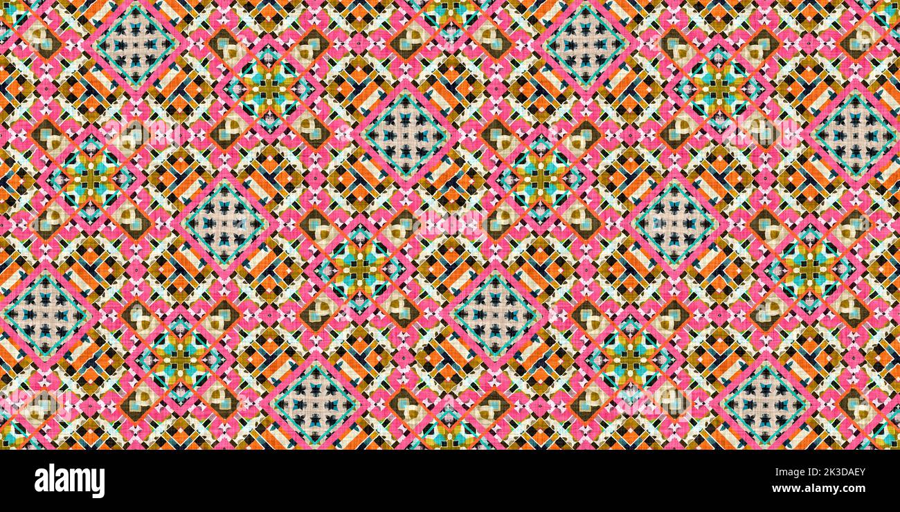 Kitsch pattern geometric retro design in seamless border background ...