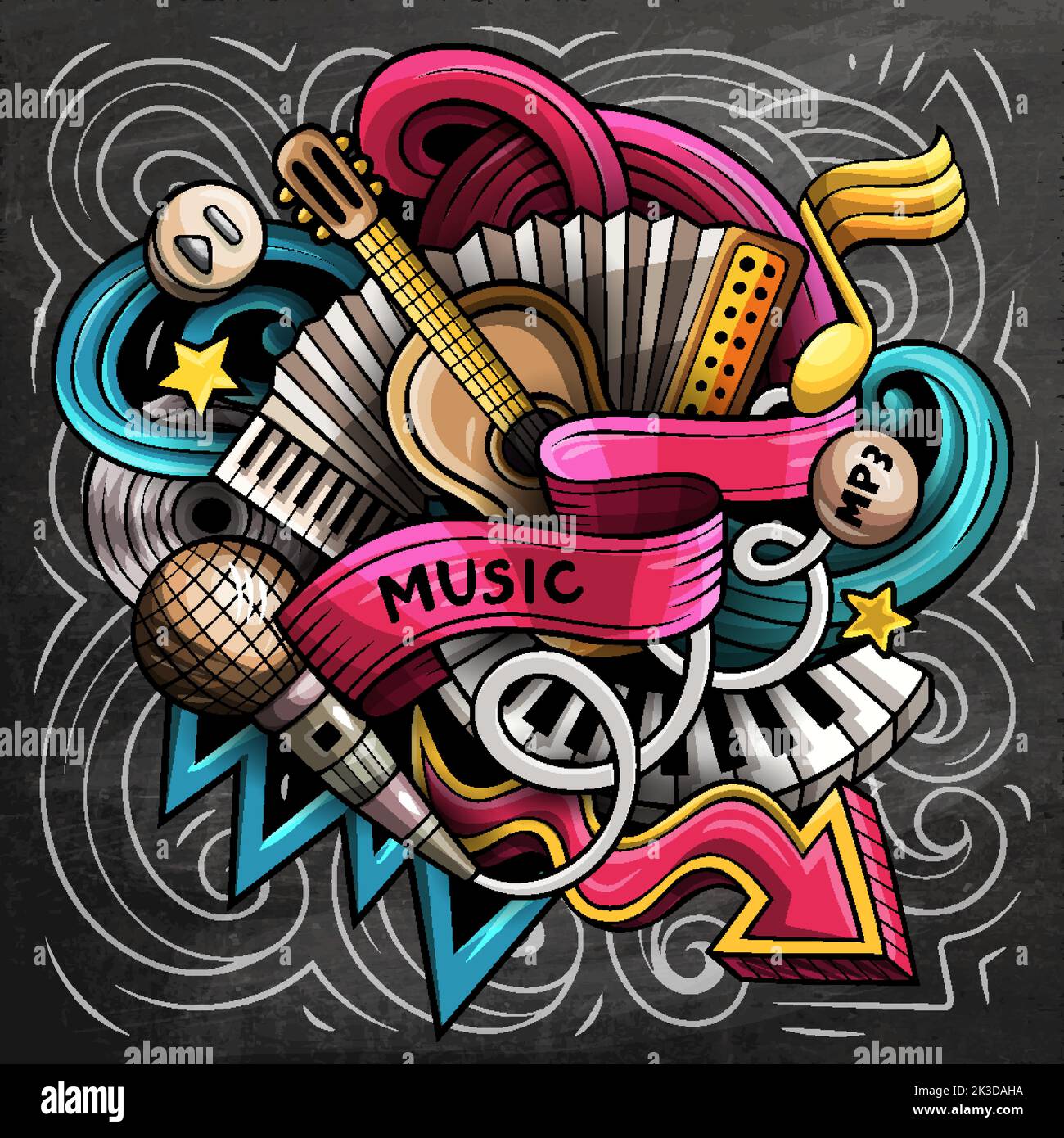 Music hand drawn vector doodles illustration. Musical poster design ...