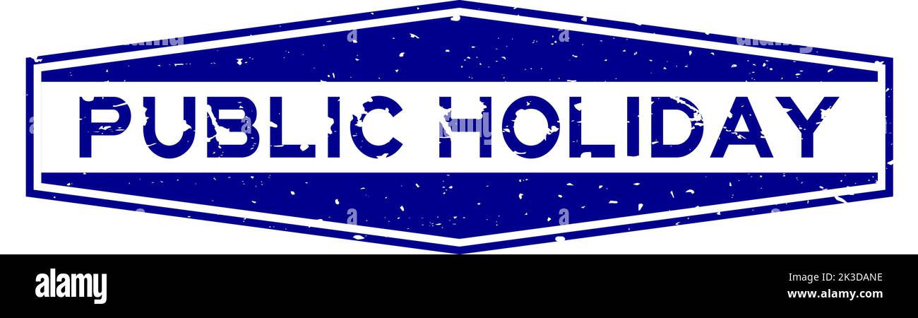 Grunge blue public holiday word hexagon rubber seal stamp on white ...