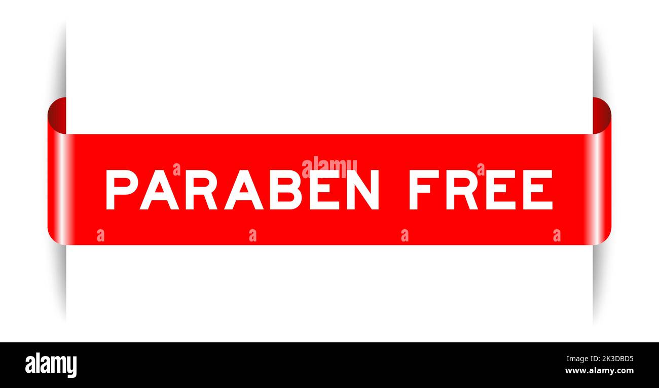 Red color inserted label banner with word paraben free on white ...