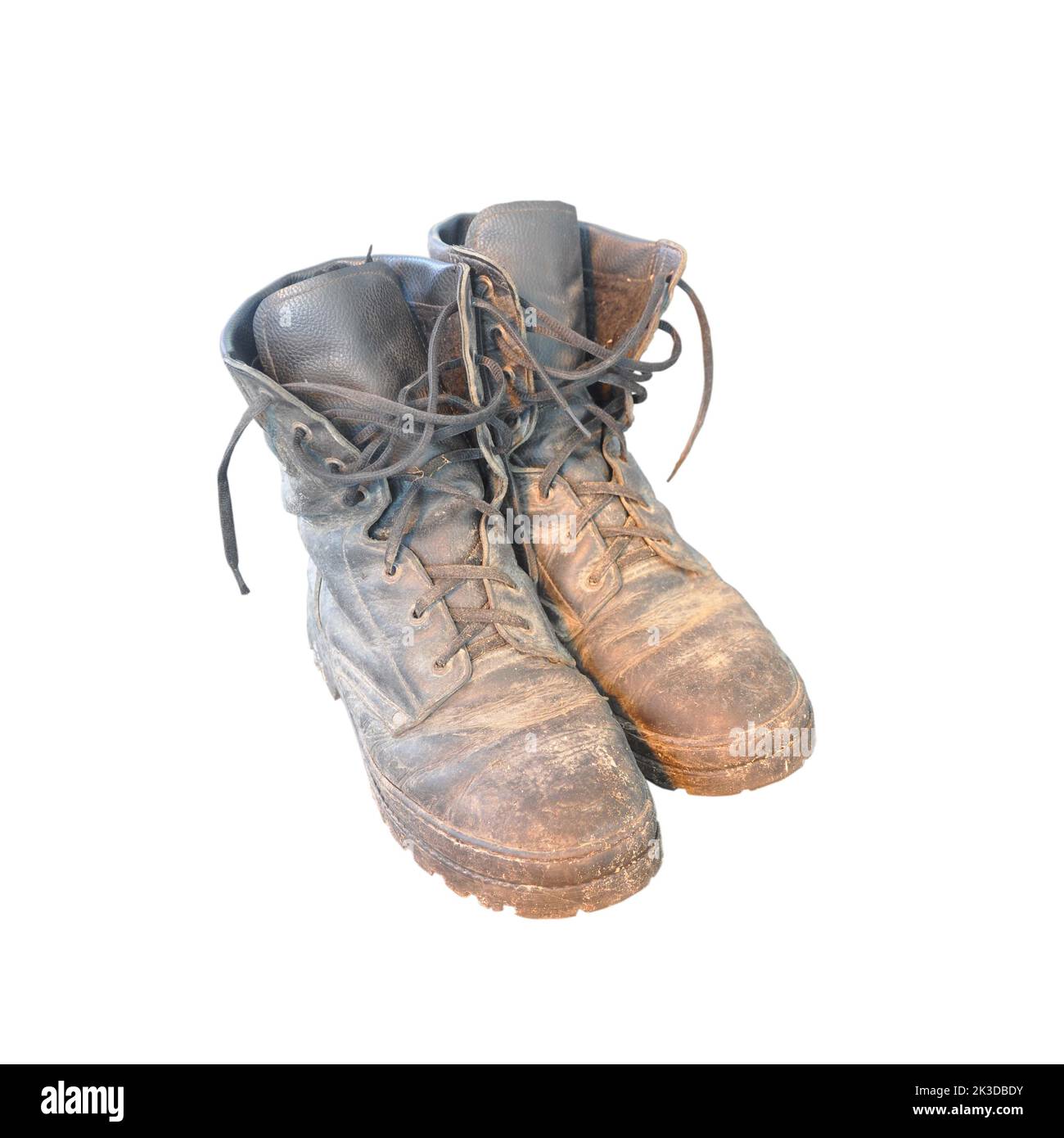 Old torn and dirty army boots. Isolate on a white background Stock ...